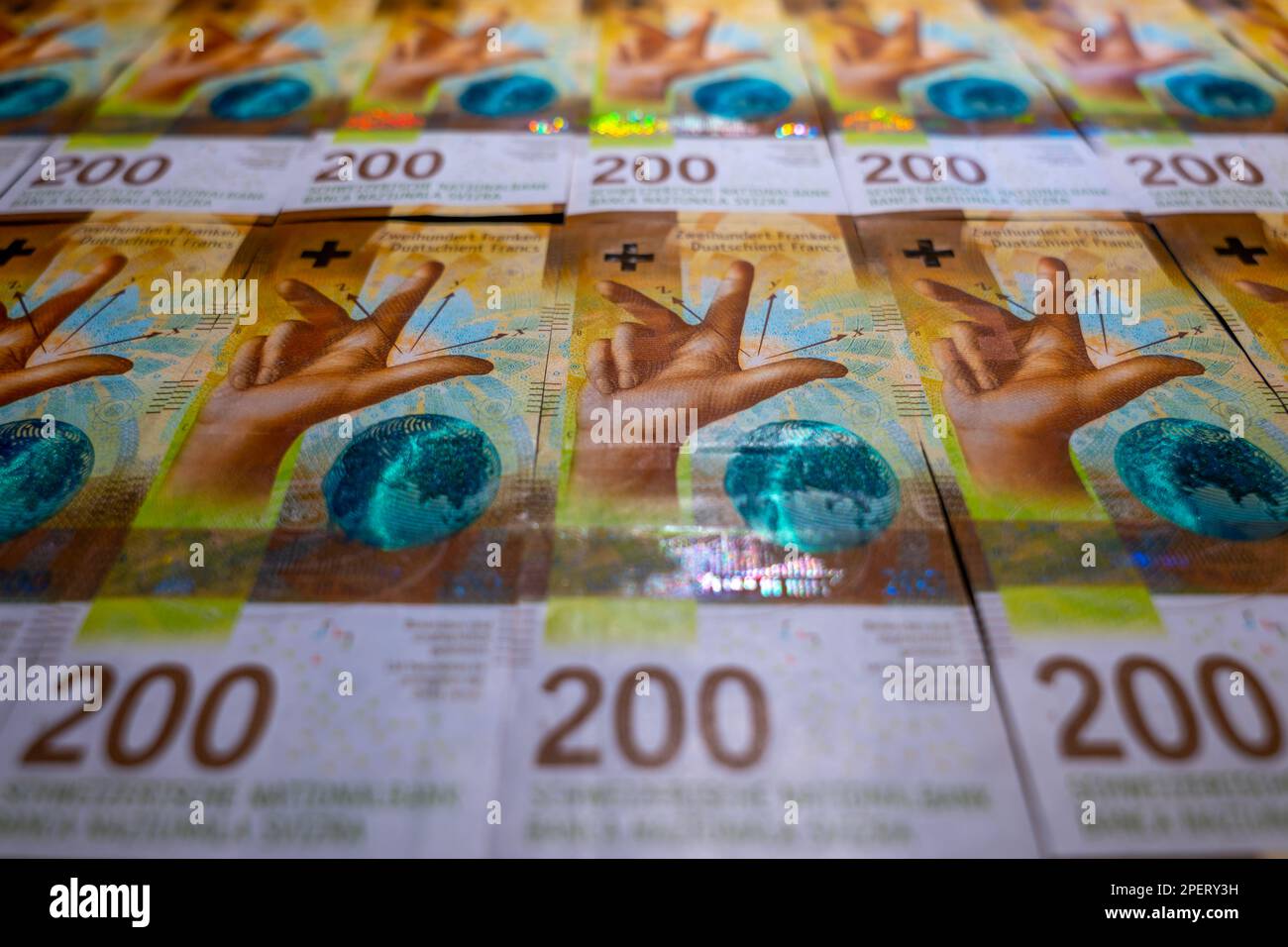 Swiss Francs of 200 (Two Hundred) Banknotes in Switzerland Stock Photo ...