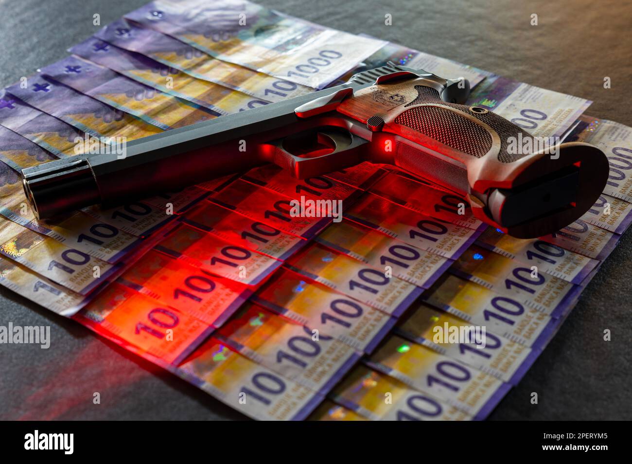 Elegant Semiautomatic 9mm Handgun with Swiss Helvetia Symbol Leaning on ...