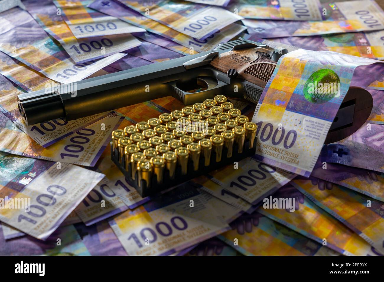 Elegant Semiautomatic 9mm Handgun with Swiss Helvetia Symbol Leaning on ...