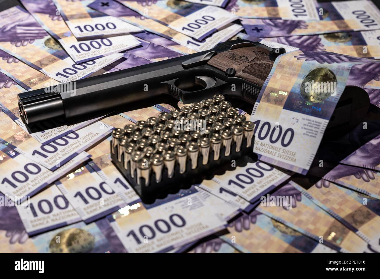 Elegant Semiautomatic 9mm Handgun with Swiss Helvetia Symbol Leaning on ...