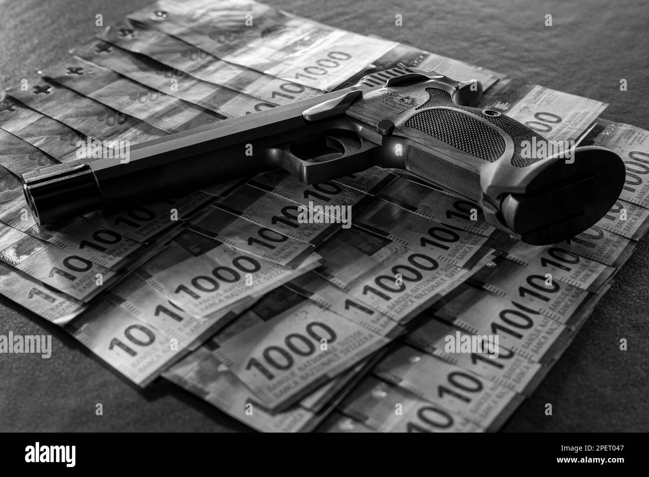 Elegant Semiautomatic 9mm Handgun with Swiss Helvetia Symbol Leaning on ...