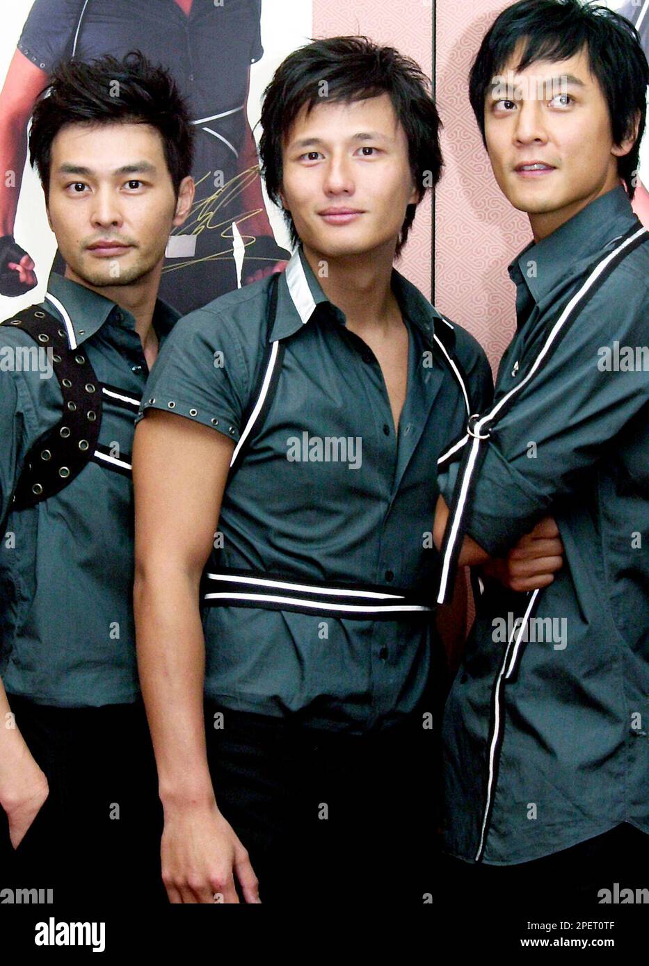 Hong Kong actors Andrew Lin, left, Terrrance Wan, center, and Daniel Wu ...