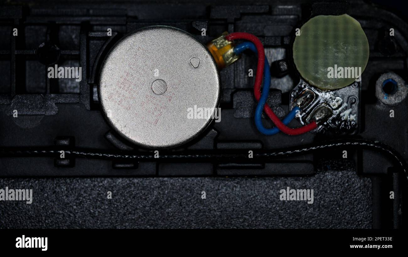 Closeup electronics wires electrical gadgets connected cables Stock ...