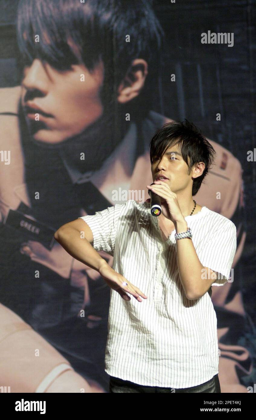 Taiwanese pop singer Jay Chow gestures during a news conference to ...