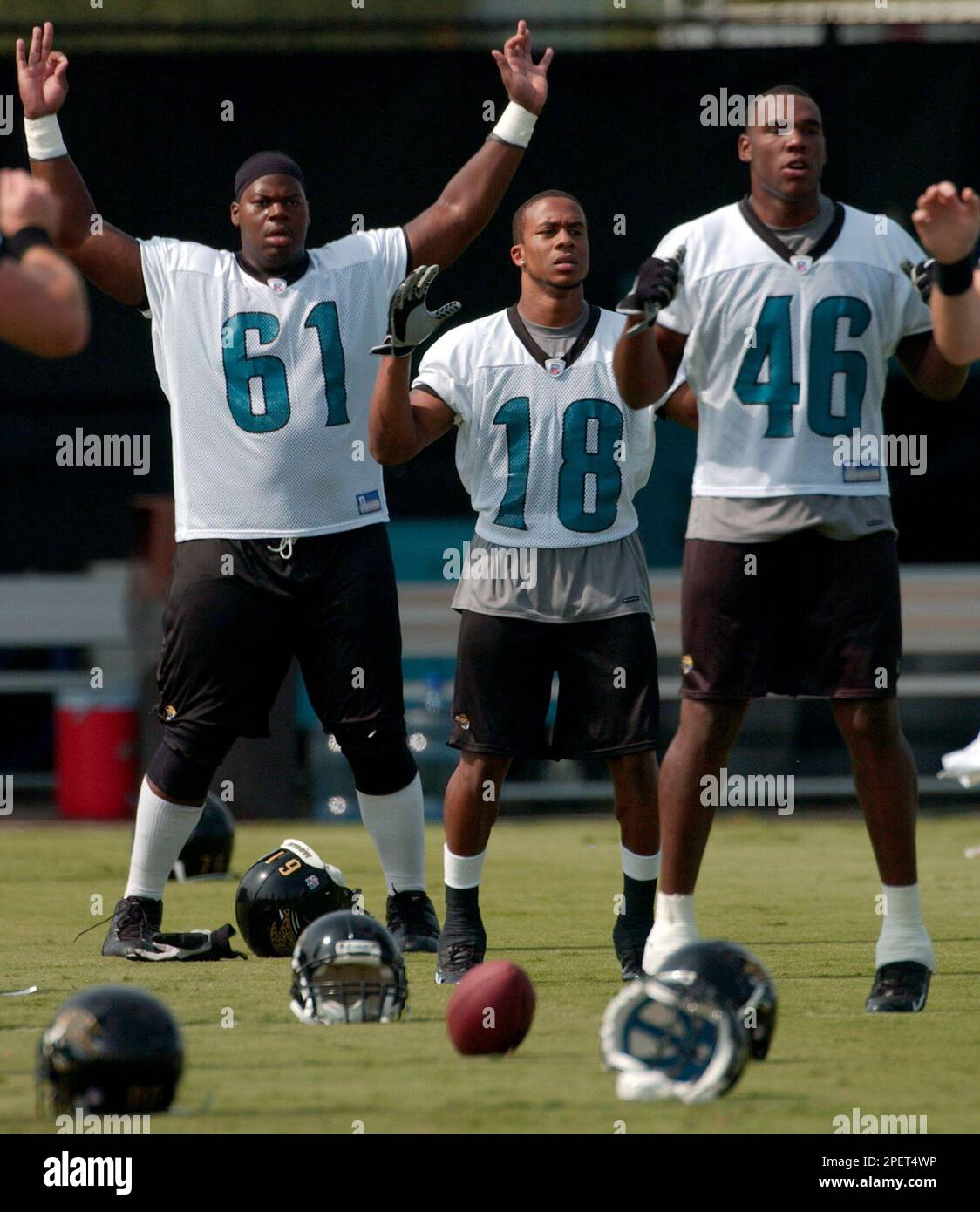 Jacksonville Jaguars players, from left, Konrad Dean, Allen Suber and ...