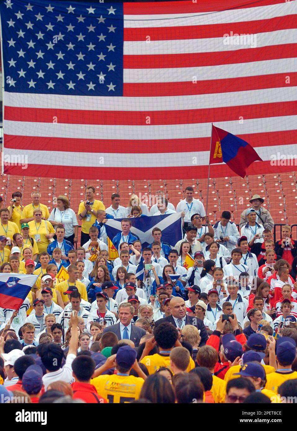 President Bush, left center, is introduced by former Olympian Matt ...