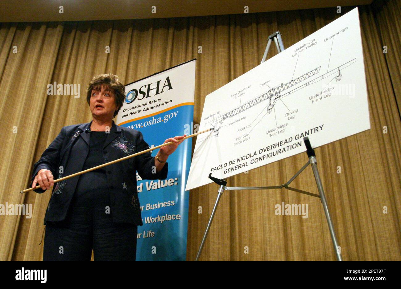 Julie Jones, area director of the Toledo OSHA offices, points to a ...