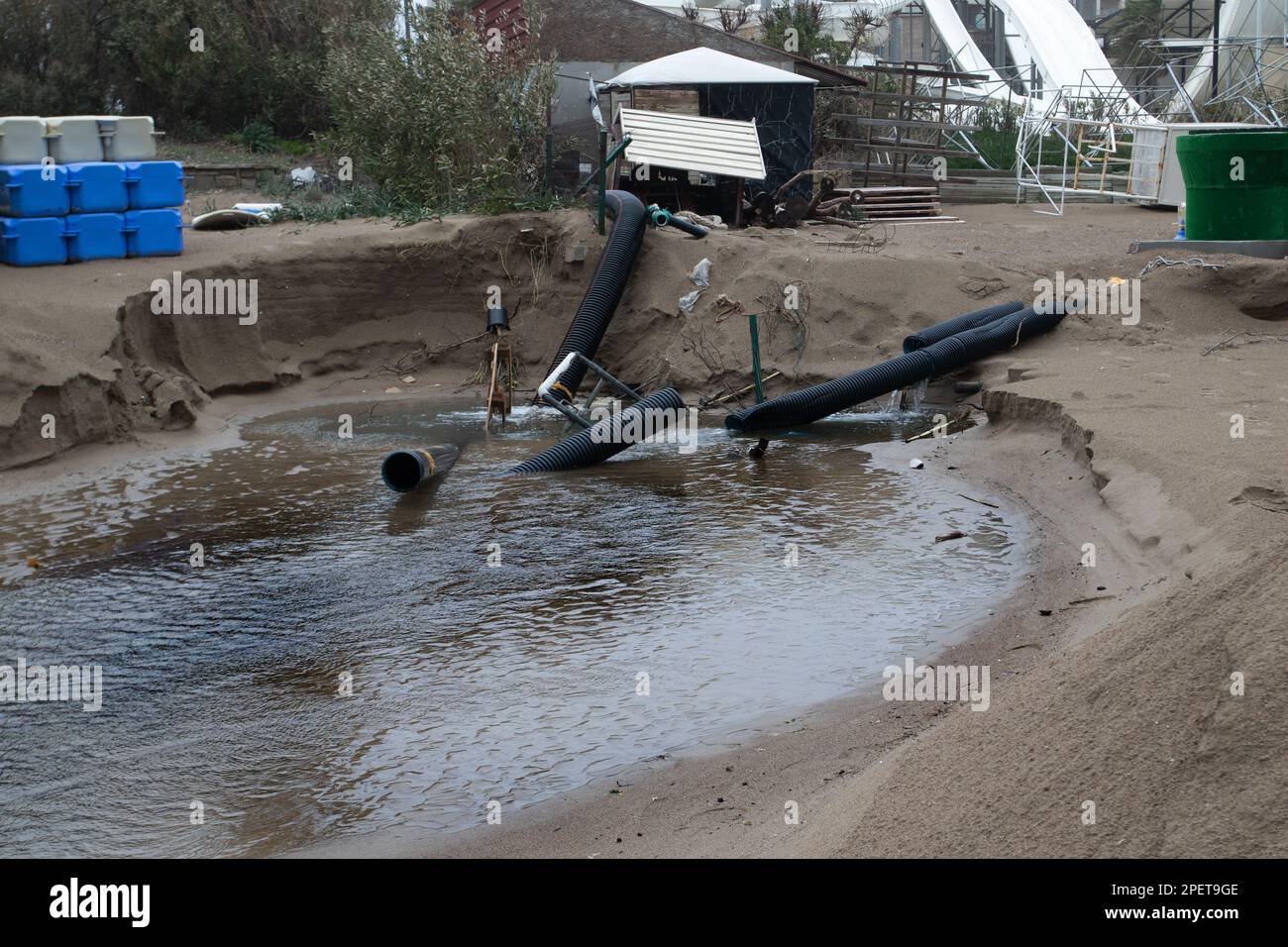 Industrial wastewater, the pipeline discharges liquid industrial waste ...