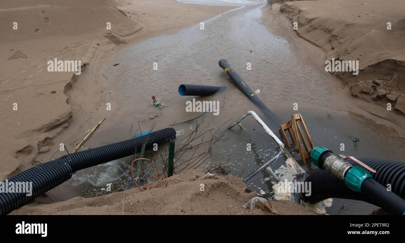Industrial wastewater, the pipeline discharges liquid industrial waste ...
