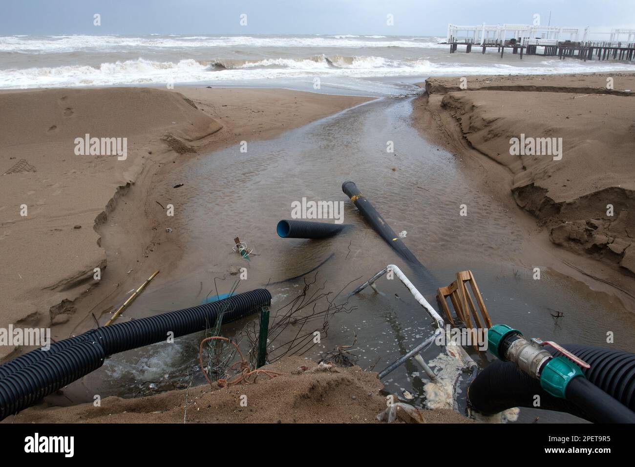 Industrial wastewater, the pipeline discharges liquid industrial waste ...