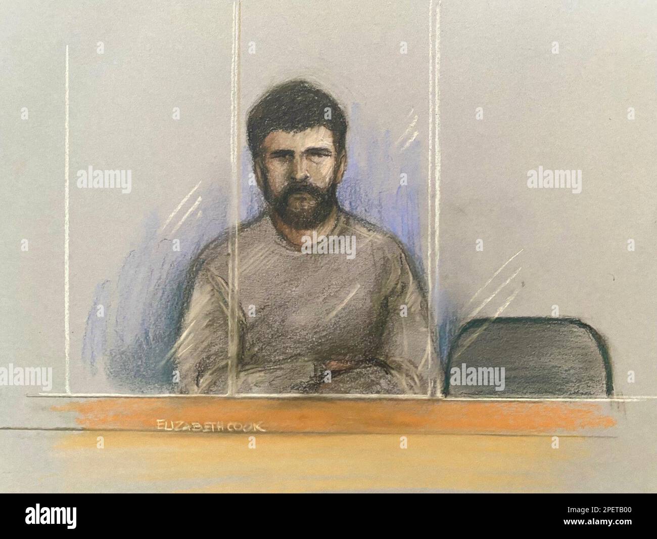 Court artist sketch by Elizabeth Cook of Joshua Bowles appearing at ...