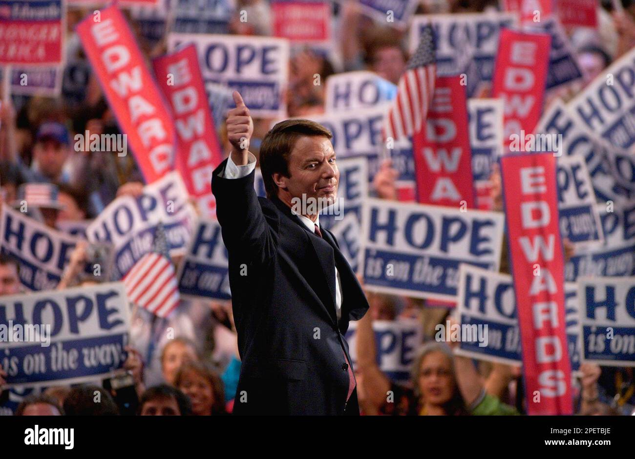 Sen. John Edwards of North Carolina, gibes a thumbs up after delivering ...