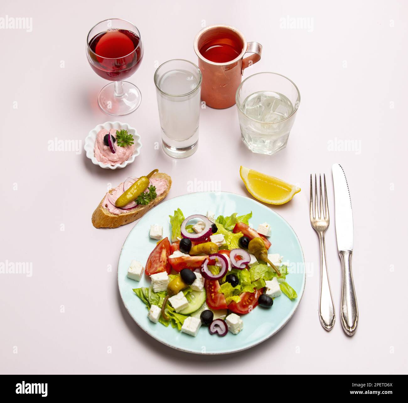 Geek Salad With Feta Cheese And Olives Stock Photo - Alamy