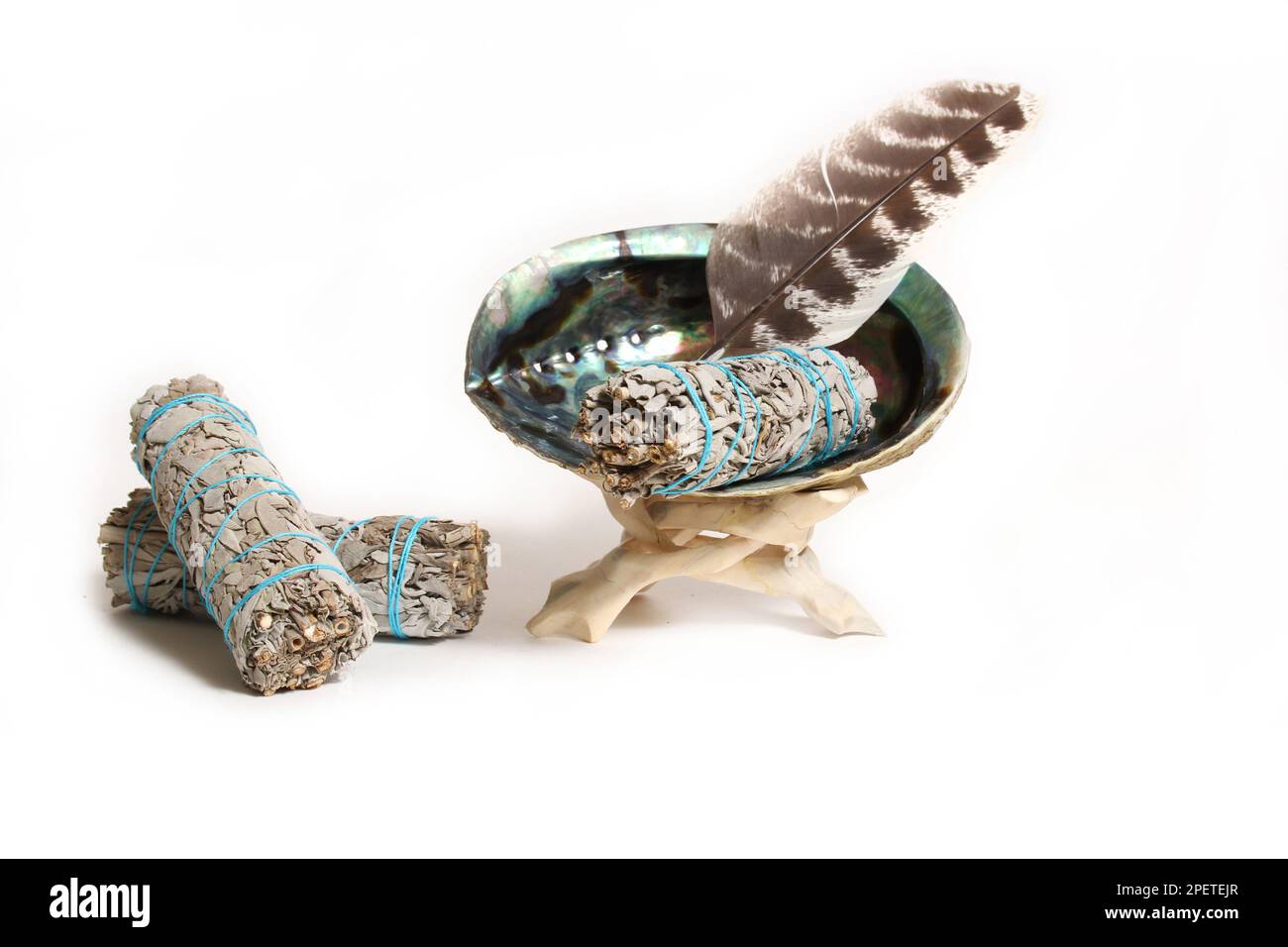 Abalone Shell With Sage Incense For Cleansing and Purification Isolated on White Background ...