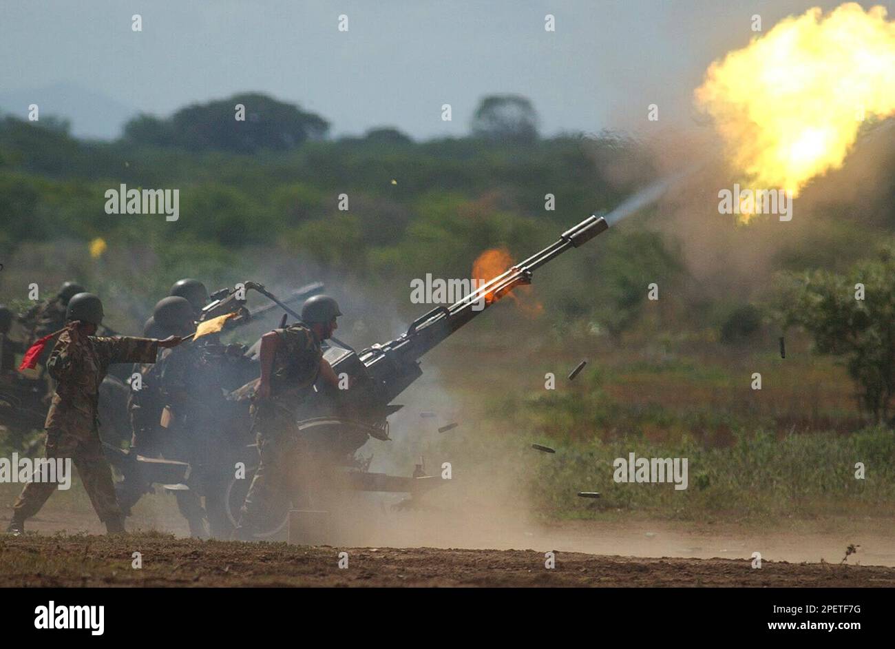 Soldiers of the Nicaraguan army fire anti aircraft weapons during ...