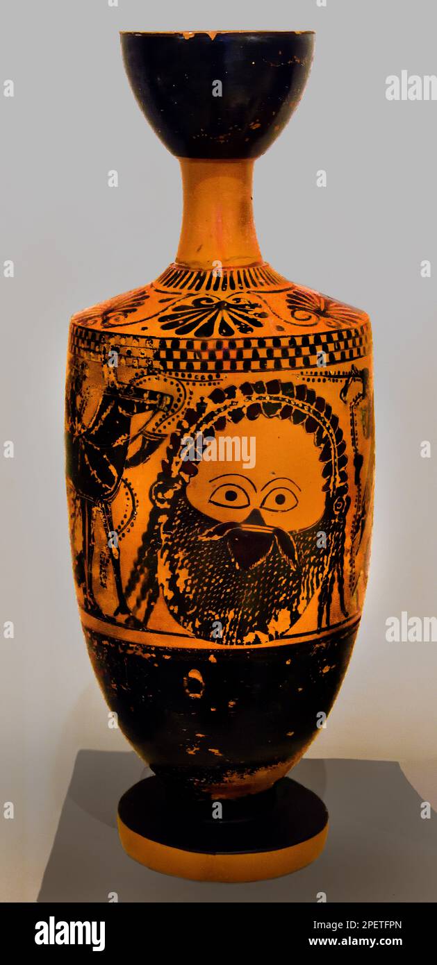 Lekythos, Mask of Dionysos between Satyr and a Maenad from Crete by ...