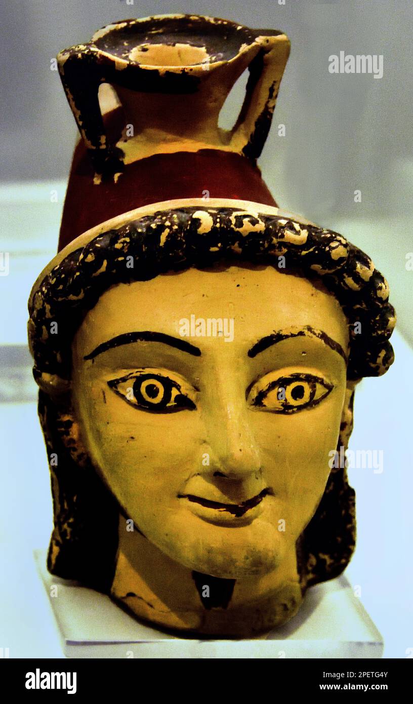 Vase of a Female protome wearing a pilos, from Tanagra 500-480 ...