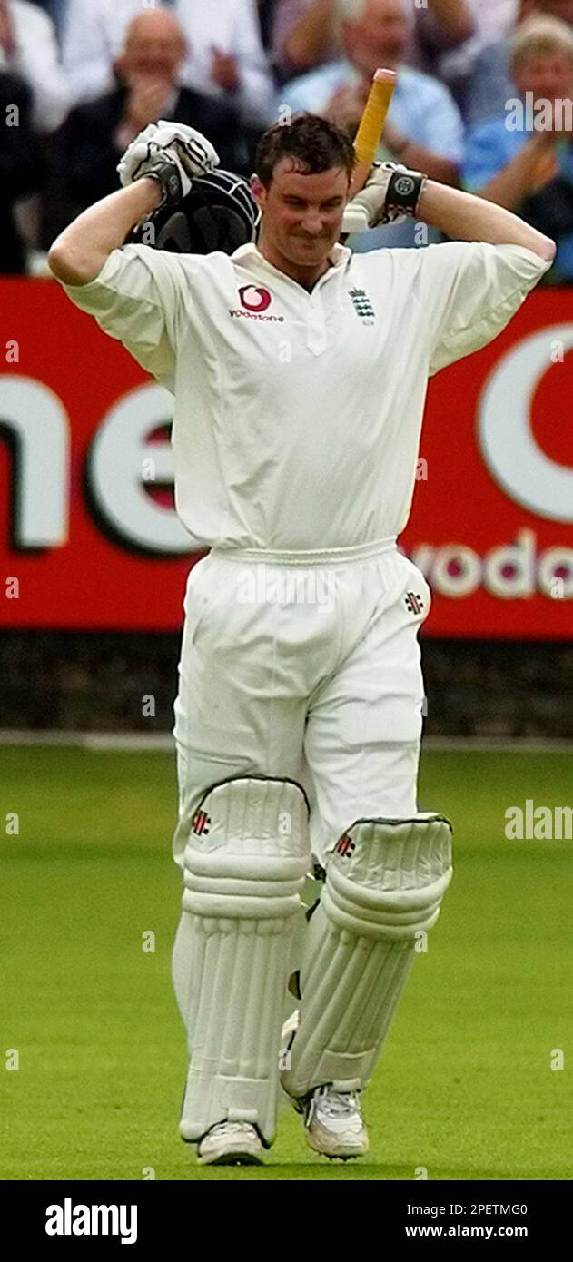 England's Andrew Strauss celebrates his 100 during the first Test ...
