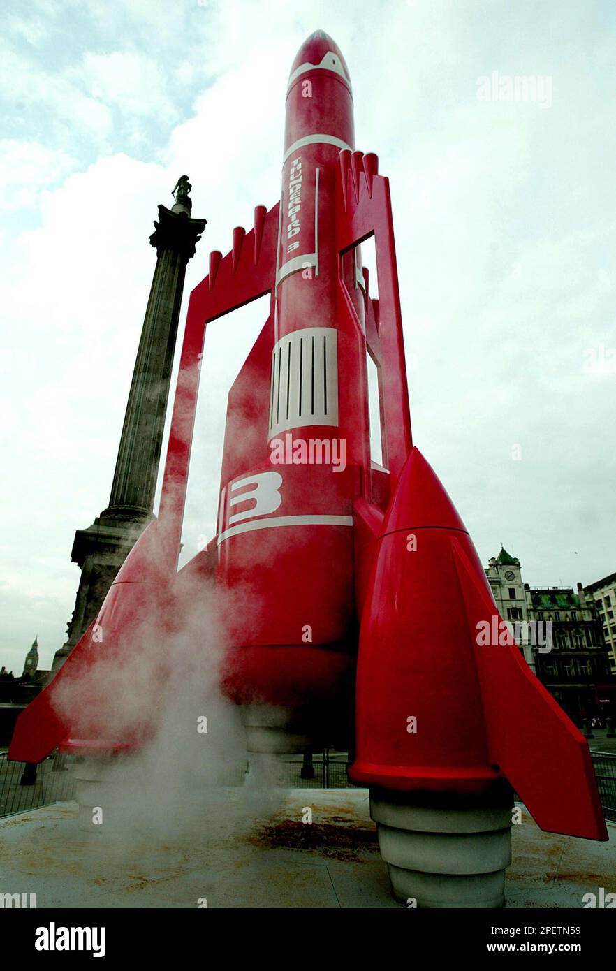 A 60 foot high model of the Thunderbird 3 rocket stands in Trafalgar ...