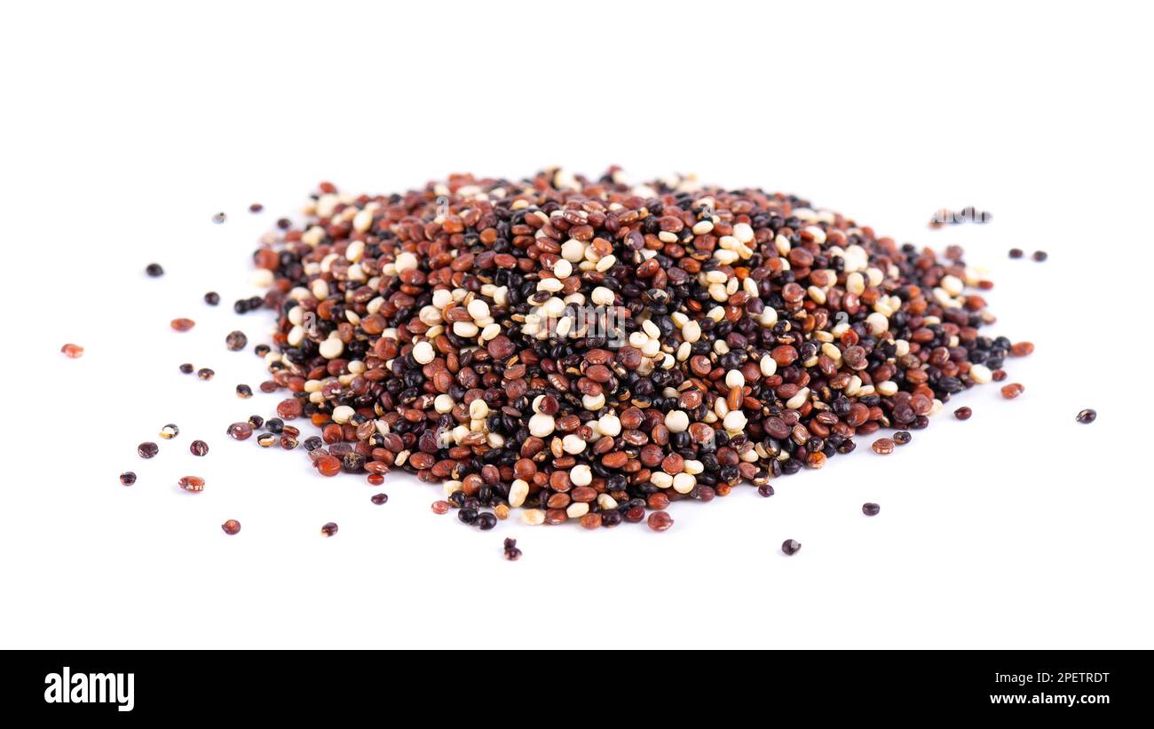 Quinoa seeds isolated on white background. Mix of white, red and black ...