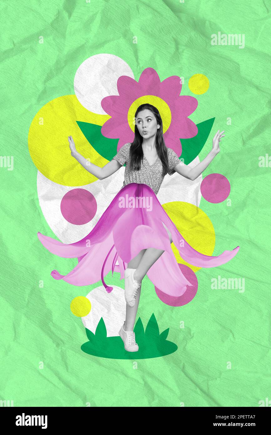 Vertical collage portrait of mini peaceful black white effect girl ...