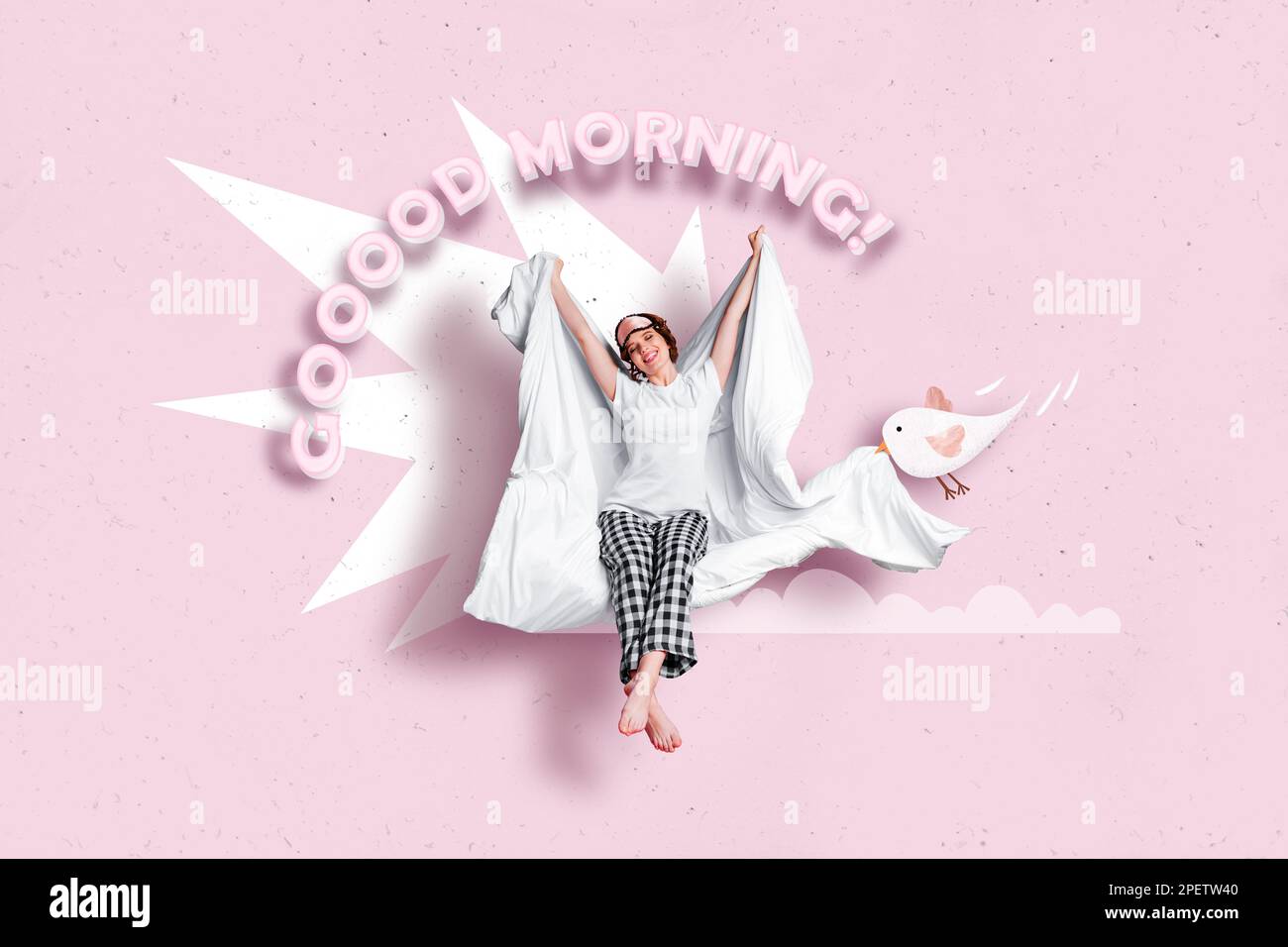 Collage 3d artwork cartoon image picture poster of funny sleepy girl ...