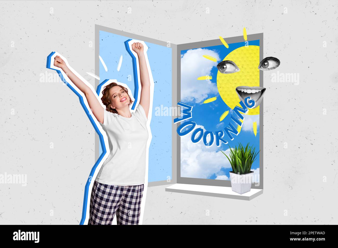 Collage 3d artwork image picture poster of positive happy girl enjoy ...