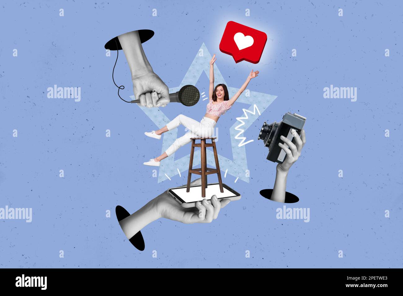 Creative 3d drawing collage artwork sketch illustration of funny happy ...