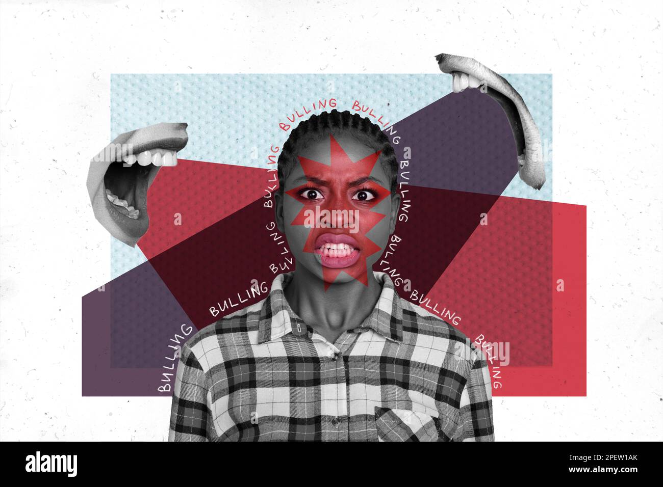 Creative collage negative society concept of young girl aggressive ...