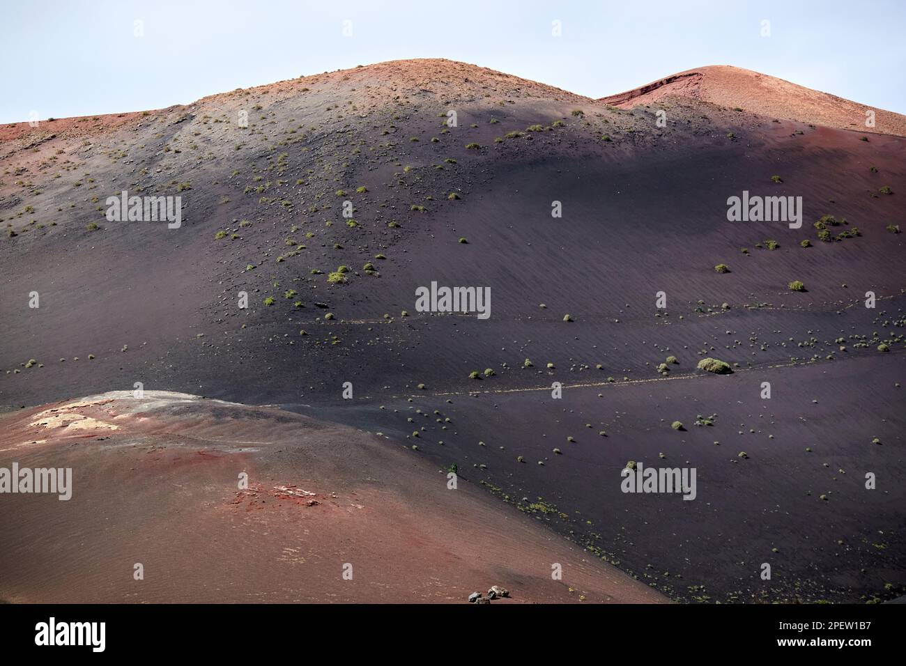 black and red volcanic sands with winter plant growth montanas del ...