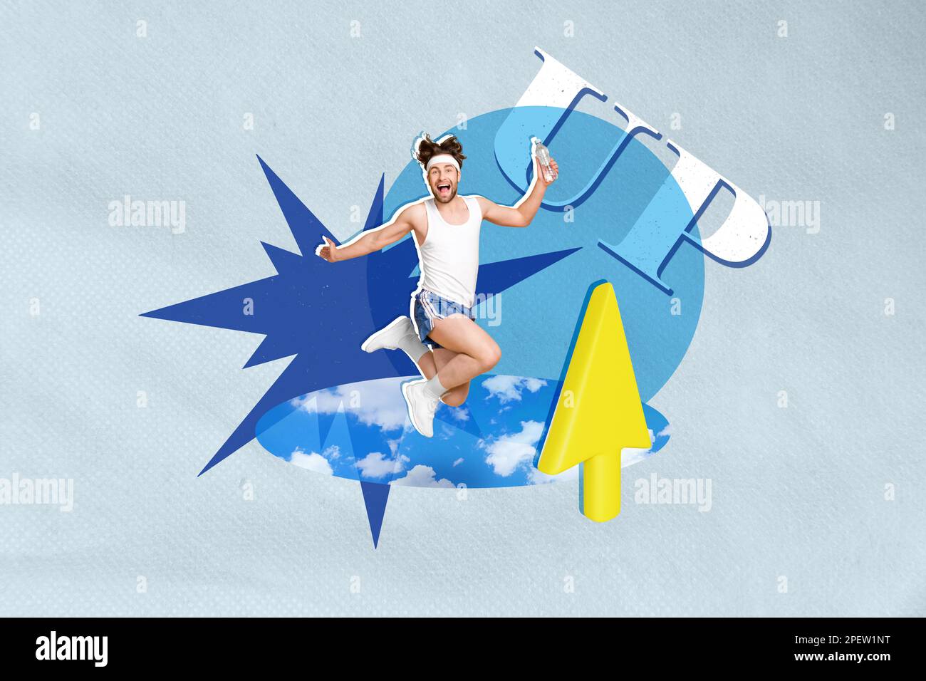 Collage photo of young crazy overjoyed sportsman jumping up success ...