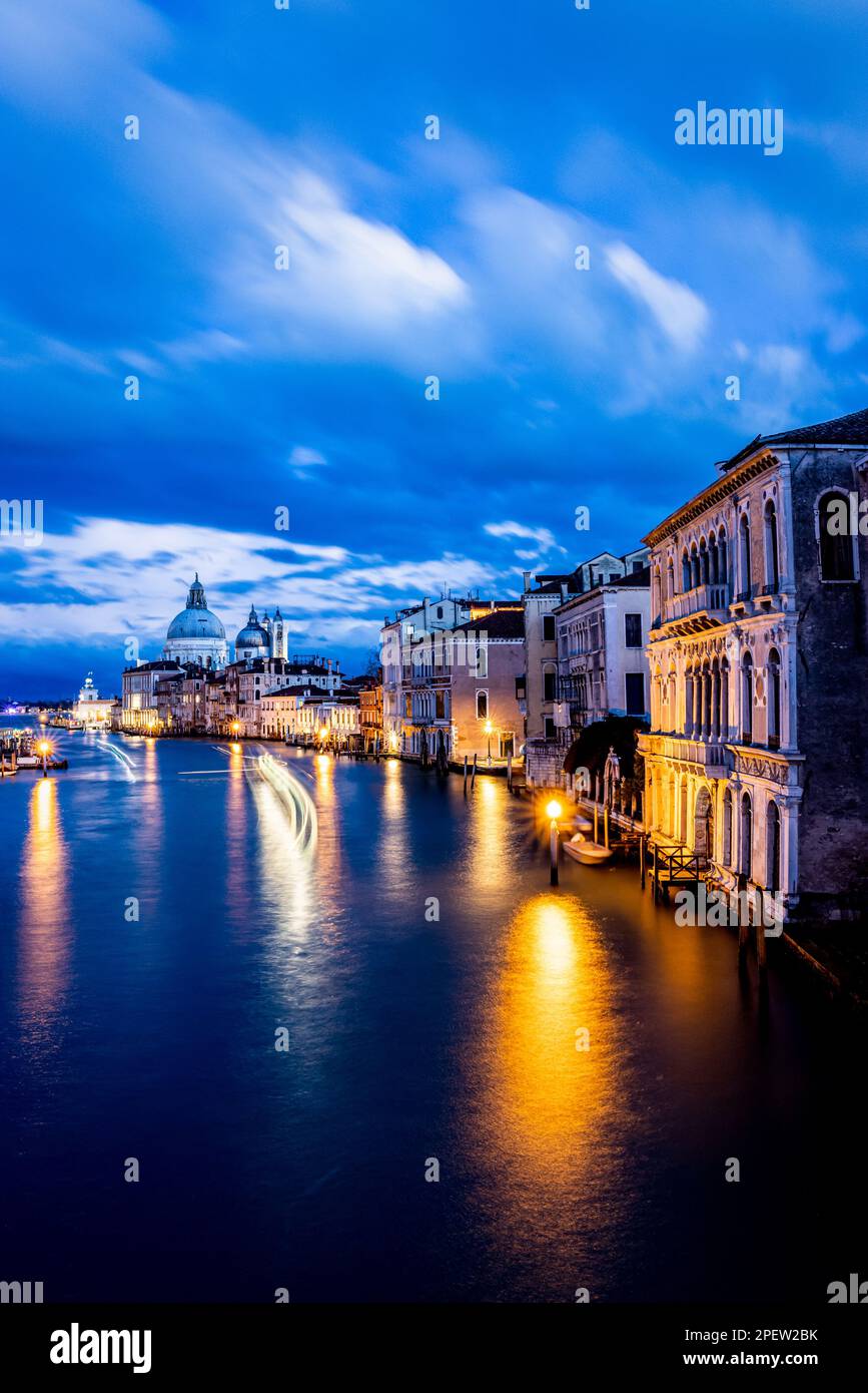 The Grand Canal in Venice at dusk from the Pont dell'Accademia bridge ...