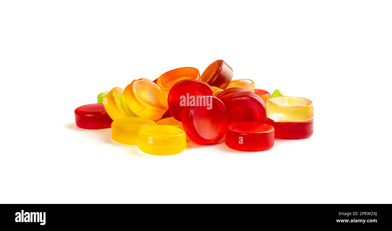 Round Gummy Candy Pile Isolated, Chewing Colorful Marmalade Pills ...