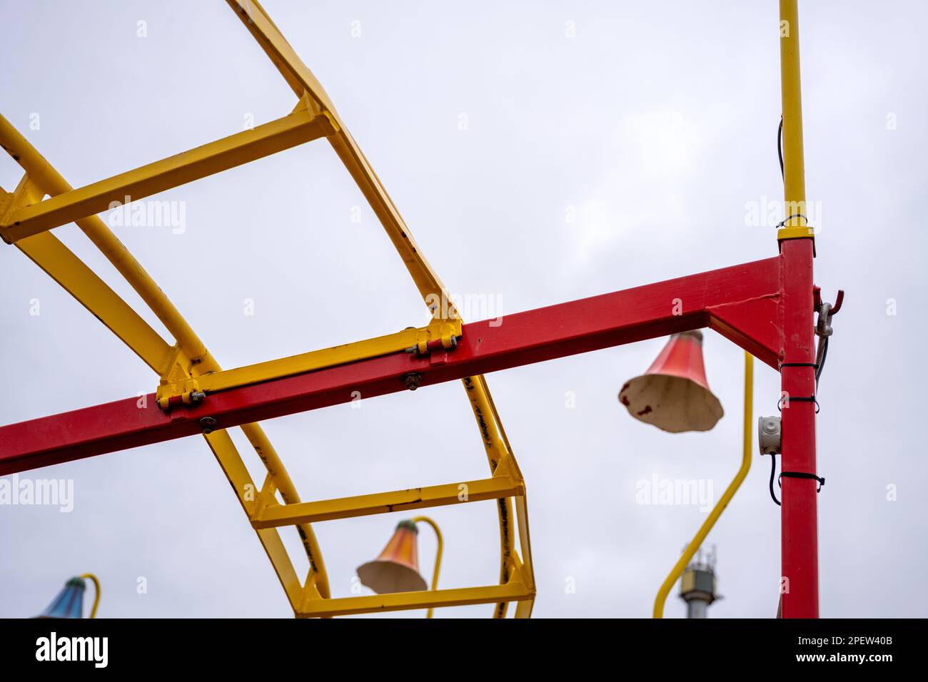 yellow and red tracks on a child's fun fair little dipper ride Stock ...