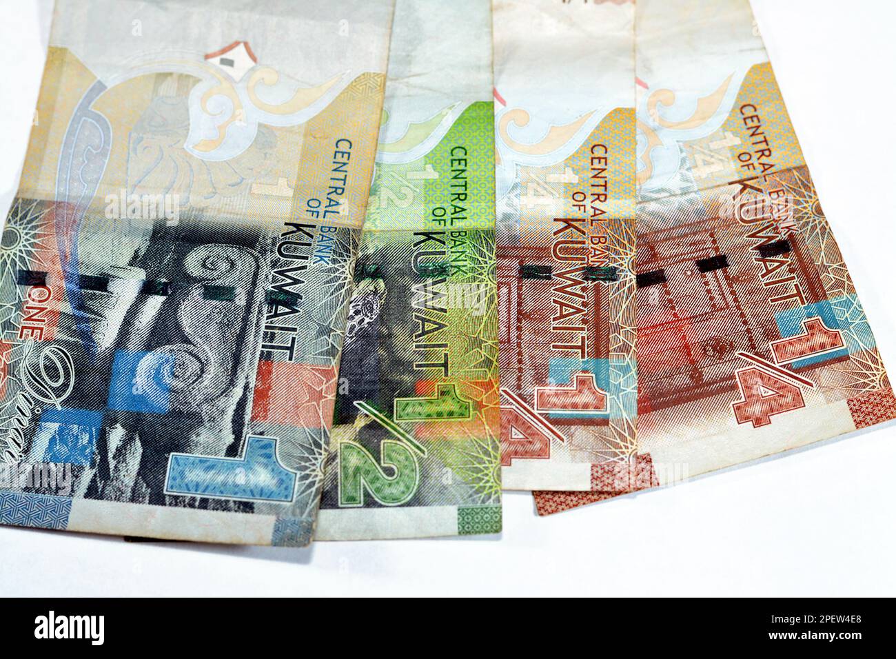 Kuwaiti one, half and quarter dinars paper banknotes cash money bills ...