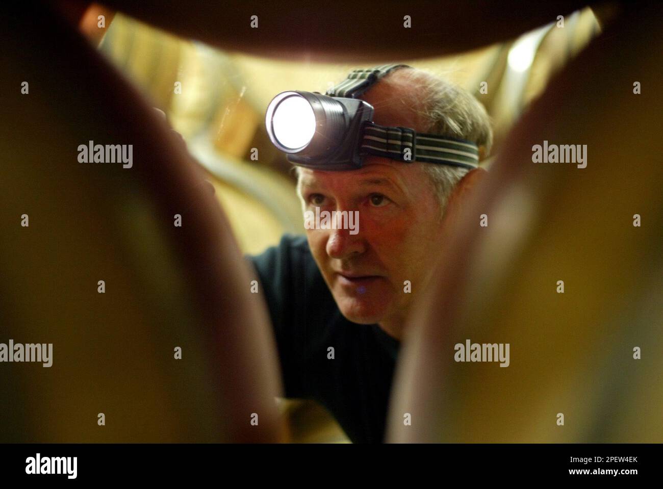 Master cooper Douglas Rennie inspects wine barrels for leaks at the ...