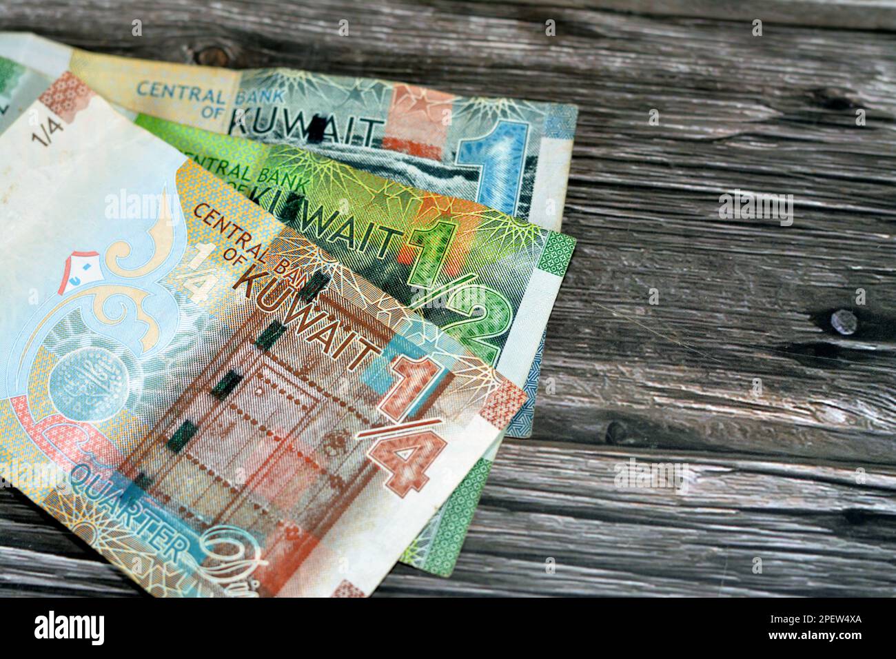 Kuwaiti one, half and quarter dinars paper banknotes cash money bills ...