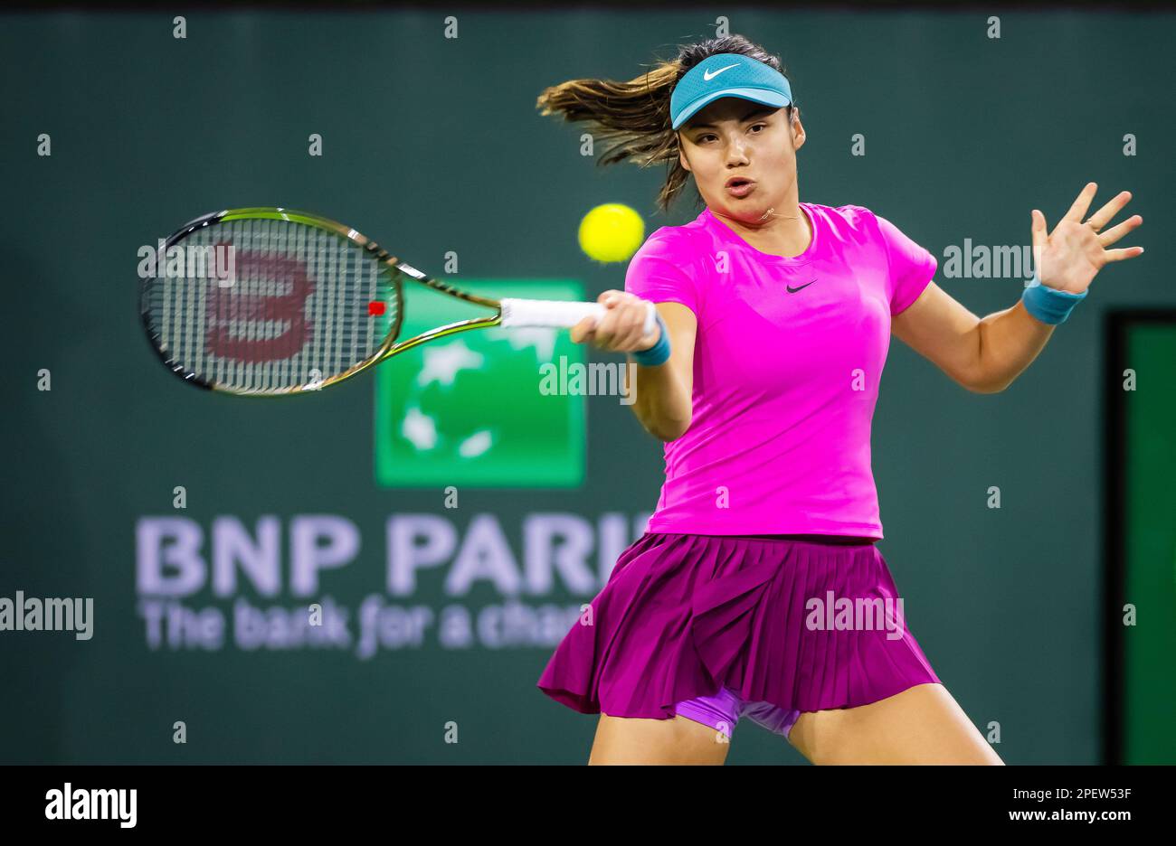 Emma Raducanu of Great Britain in action against Iga Swiatek of Poland ...