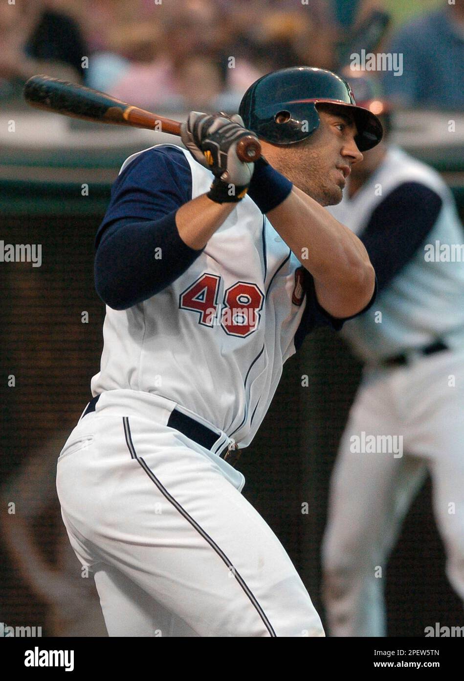 Cleveland Indians' Travis Hafner hits a bases-loaded double off Oakland ...