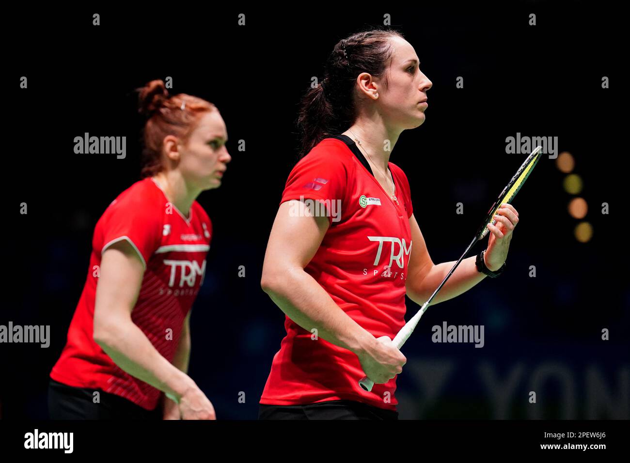 England's Chloe Birch and Lauren Smith (left) in action against Japan's ...