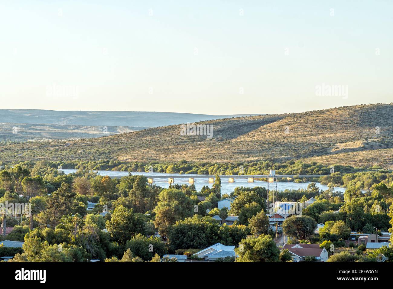 Prieska, South Africa - Feb 28 2023: The road bridge over the flooded ...