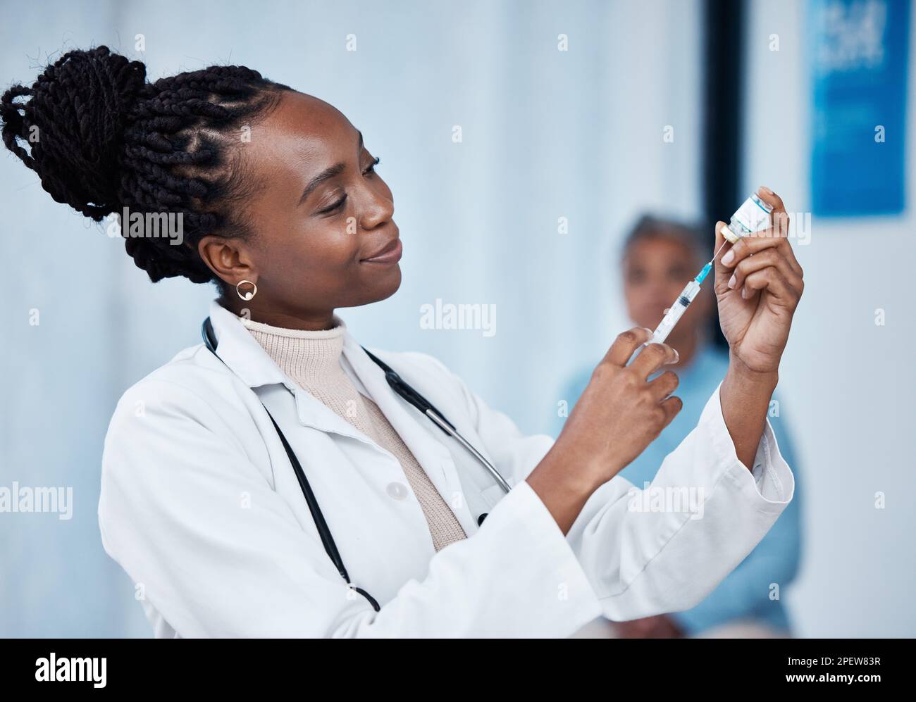 Monkeypox vaccine, hospital needle and doctor nurse with medicine ...