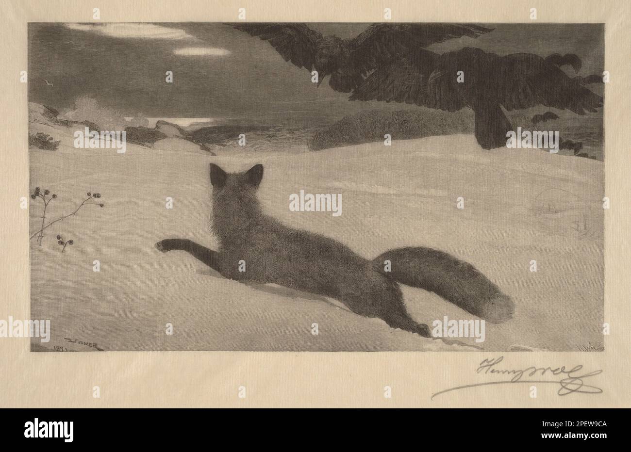 Winter, the Fox Hunt, by Henry Wolf after Winslow Homer Stock Photo - Alamy