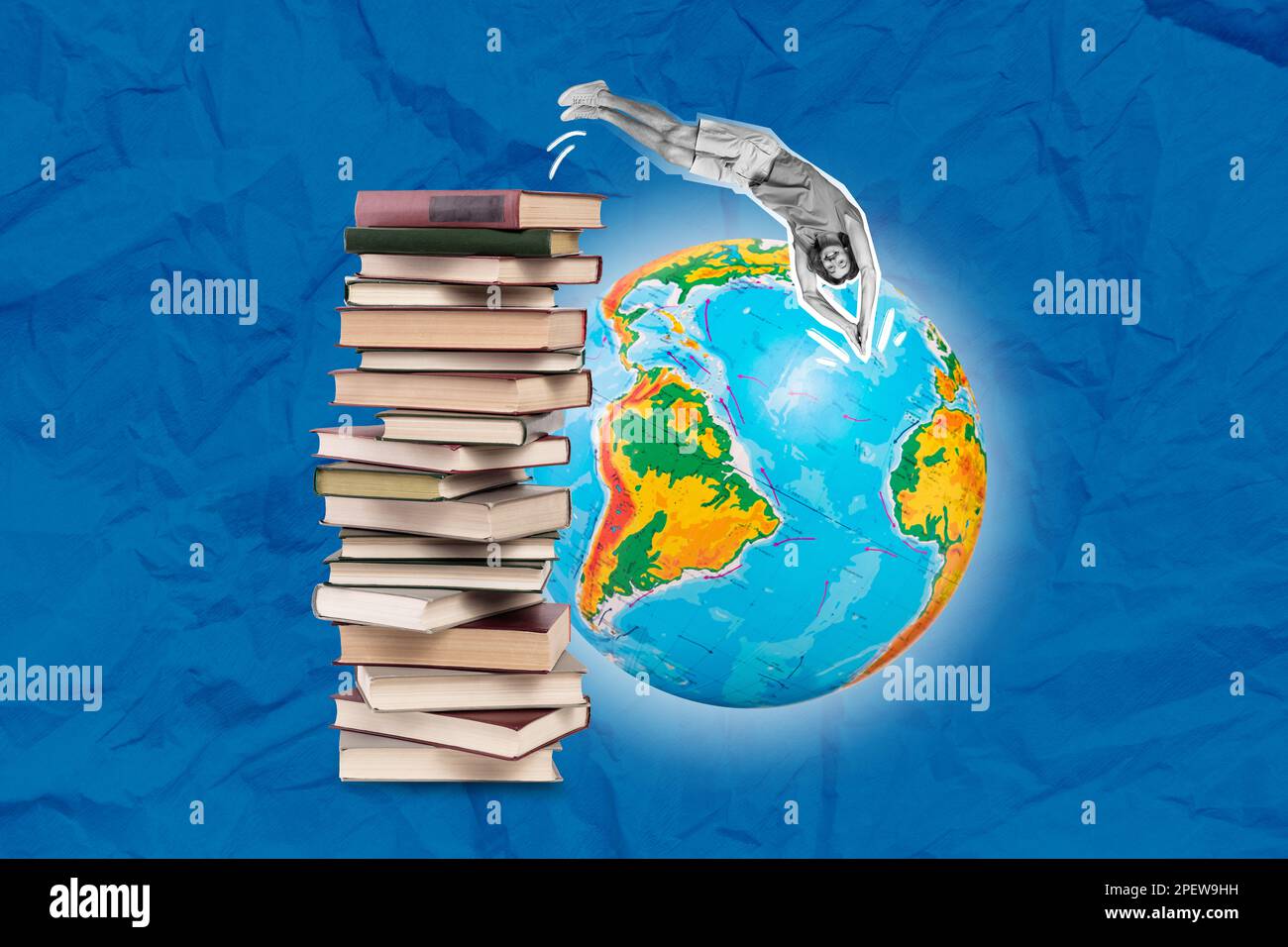 Blue color creative collage artwork picture sketch of clever smart guy ...