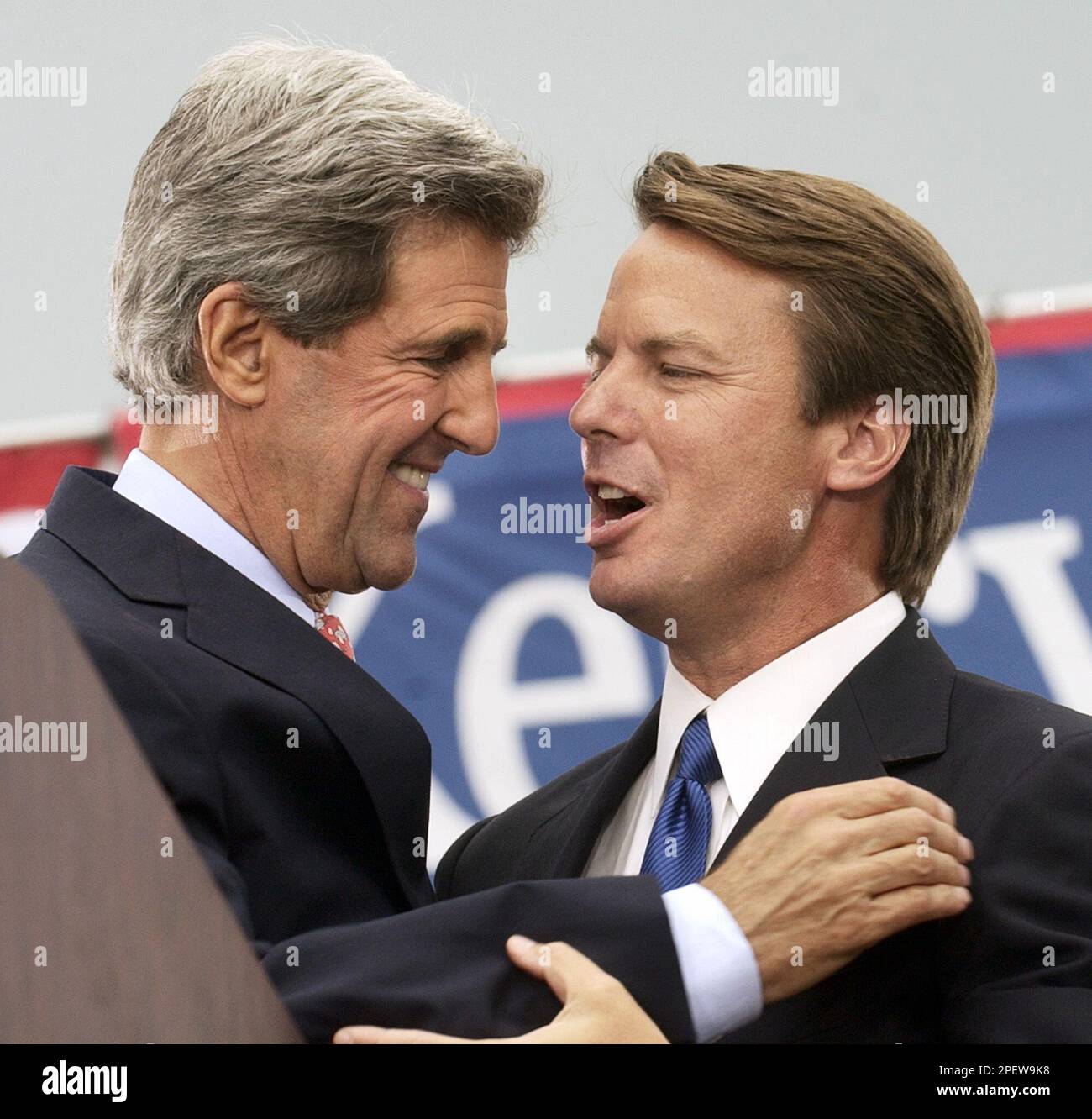 Democratic Presidential candidate Sen. John Kerry, D-Mass., hugs his ...