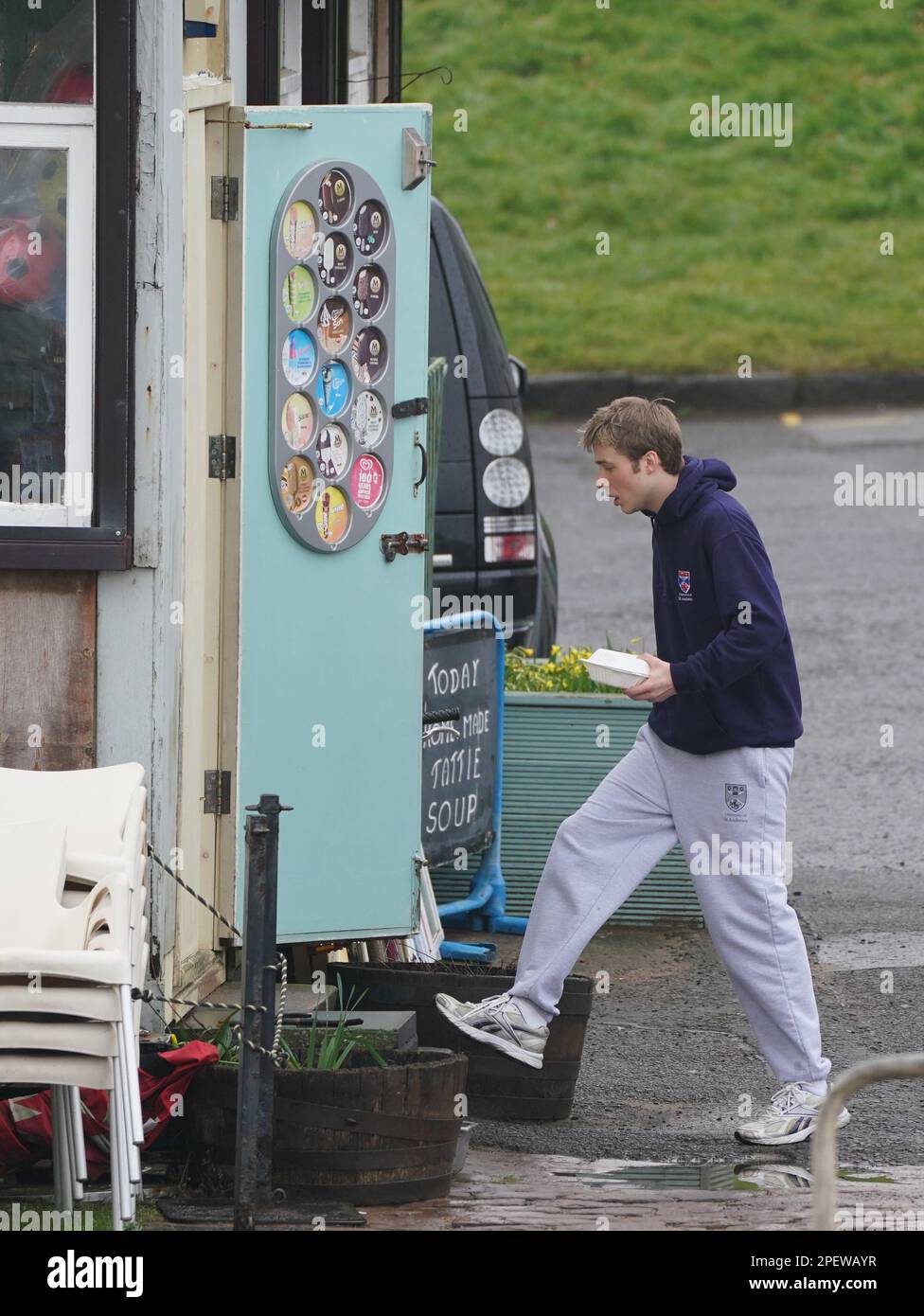Actor Ed McVey, who plays the part of Prince William, on set in between ...