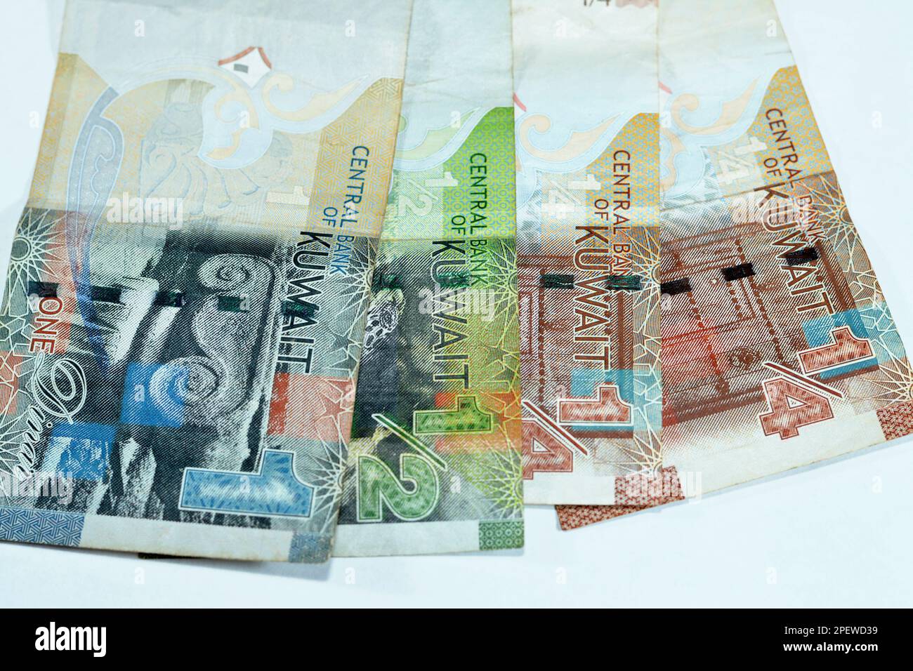 Kuwaiti one, half and quarter dinars paper banknotes cash money bills ...
