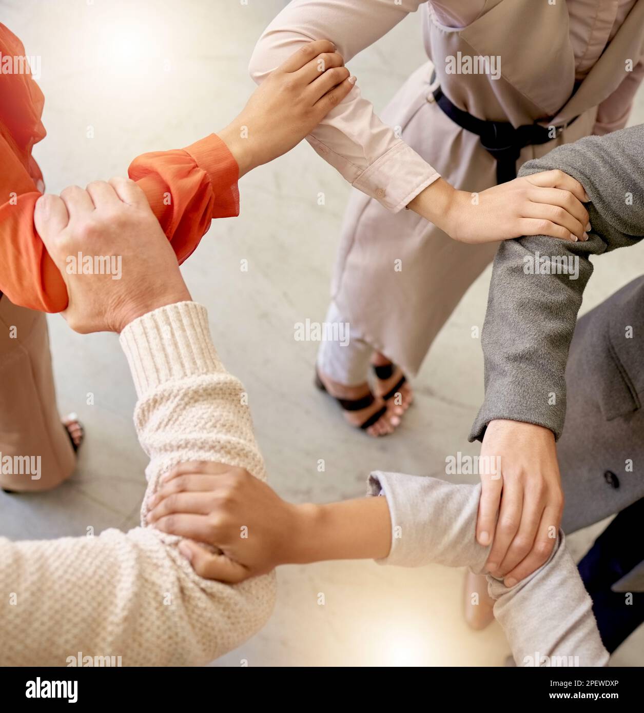 Teamwork, people or hands connected in meeting together planning ...