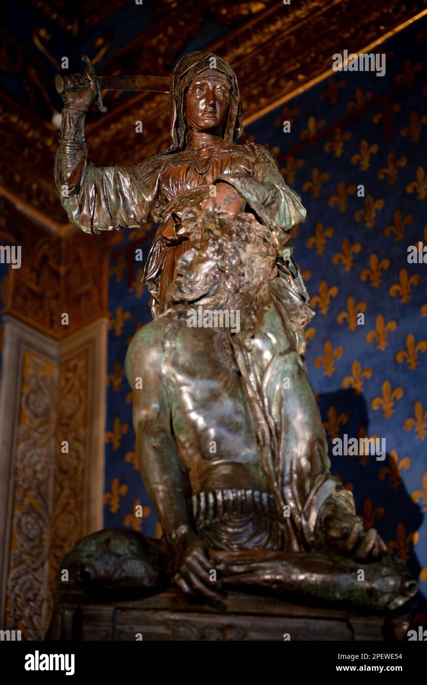 Donatello's bronze sculpture of Judith and Holofernes, now on display inside the Palazzo Vecchio ...