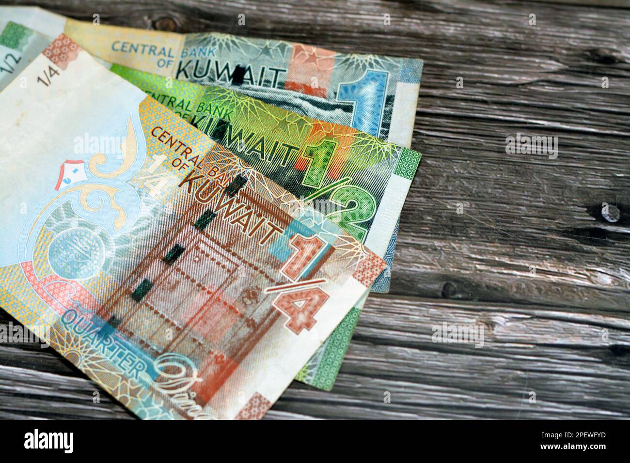 Kuwaiti one, half and quarter dinars paper banknotes cash money bills ...